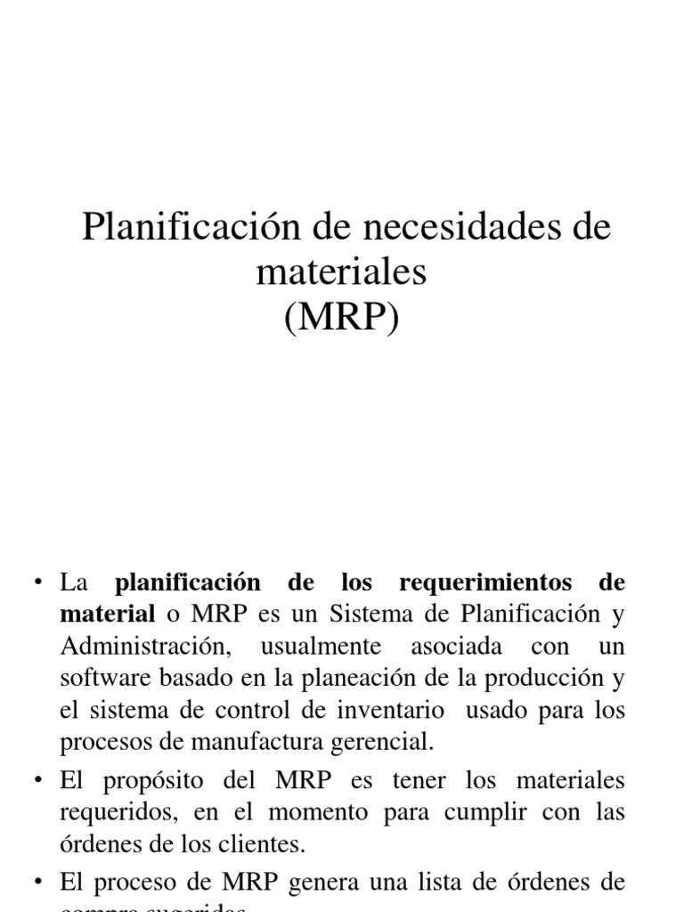 MRP - Plan de Requerimiento de Materiales. | PDF | Planificación | Inventario