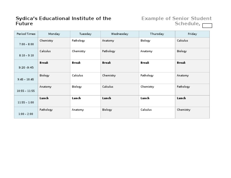 Senior Student Weekly Class Schedule | PDF | Self-Improvement | Science ...
