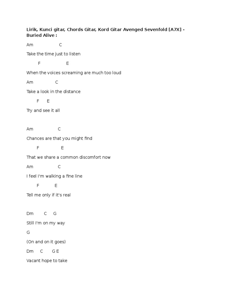 Lirik, Kunci Gitar, Chords Gitar, Kord Gitar Avenged Sevenfold (A7X ...