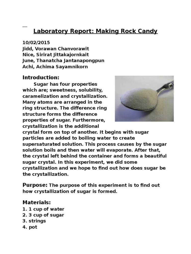 Foodscilabreportrockcandy | PDF | Crystallization | Sugar