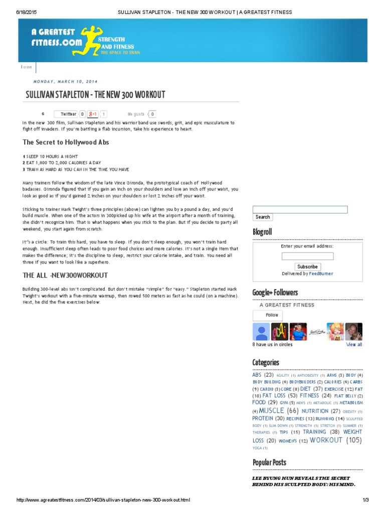 Sullivan Stapleton - The New 300 Workout - A Greatest Fitness | PDF ...