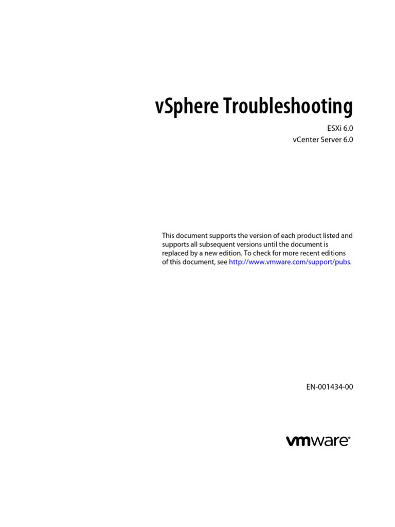 Vsphere Esxi Vcenter Server 60 Troubleshooting Guide | PDF | Troubleshooting | Virtual Machine