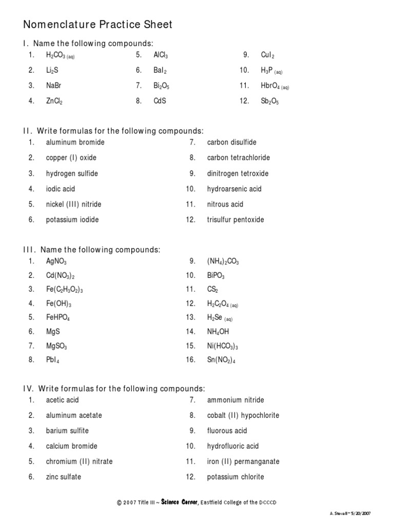 Nomenclature Practice Sheet1-Withkey PDF | PDF