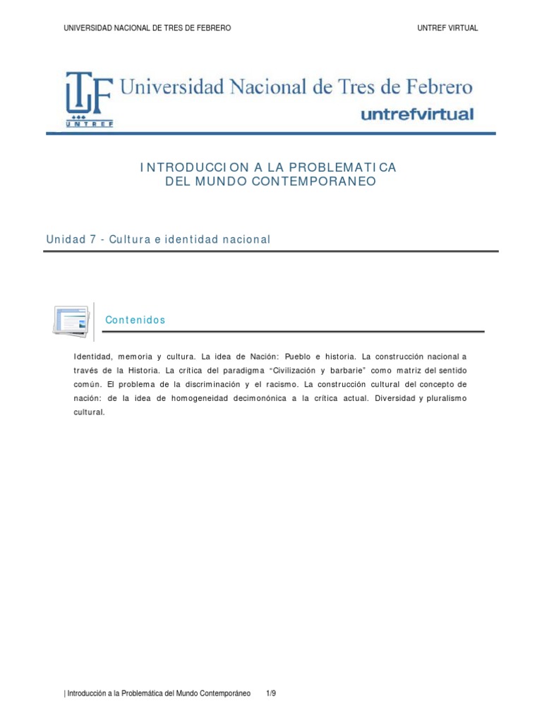 Unidad 7 Introduccion A La Problematica Del Mundo Contemporaneo - UNTREF Virtual | PDF | Nación ...