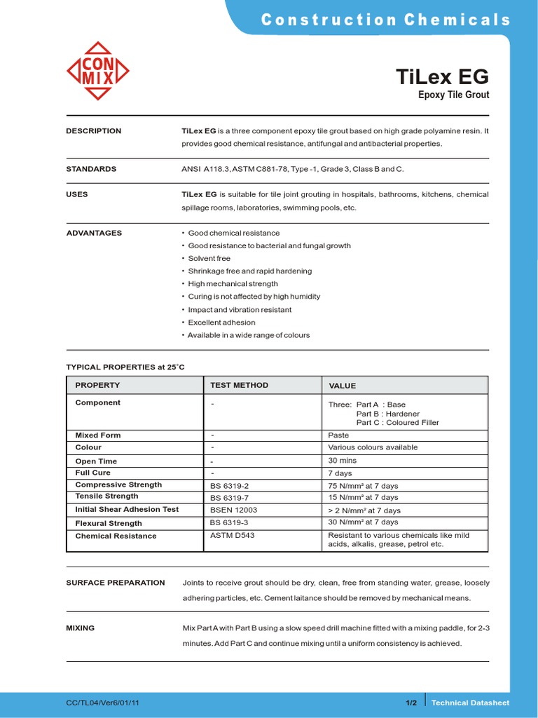 Conmix TiLex - EG Epoxy Tile Grout | PDF | Epoxy | Materials
