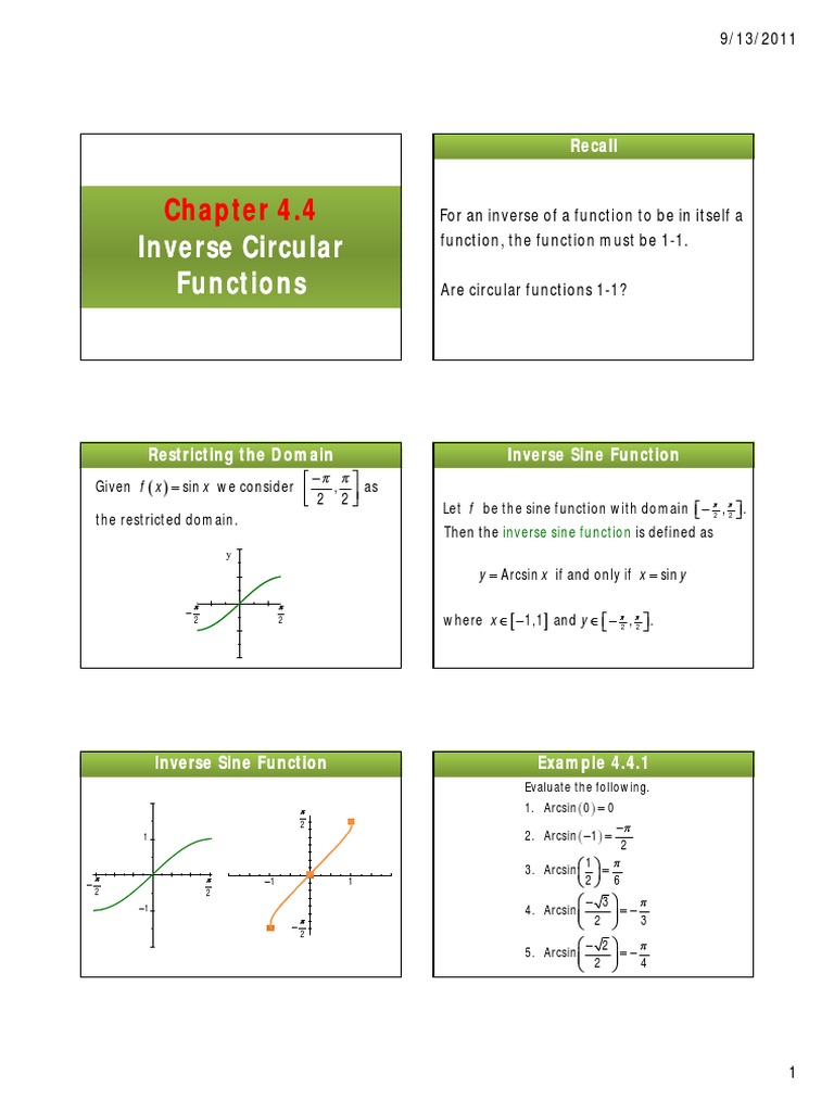 Chapter 4.4 Inverse Circular Functions PDF | PDF | Trigonometric ...