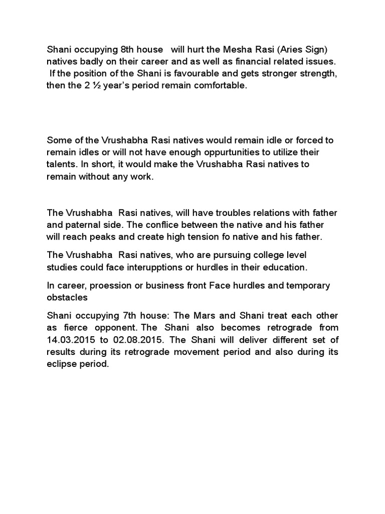 Effects of Ashtama Shani on Vrushabha Rasi | PDF | Hindu Astrology ...