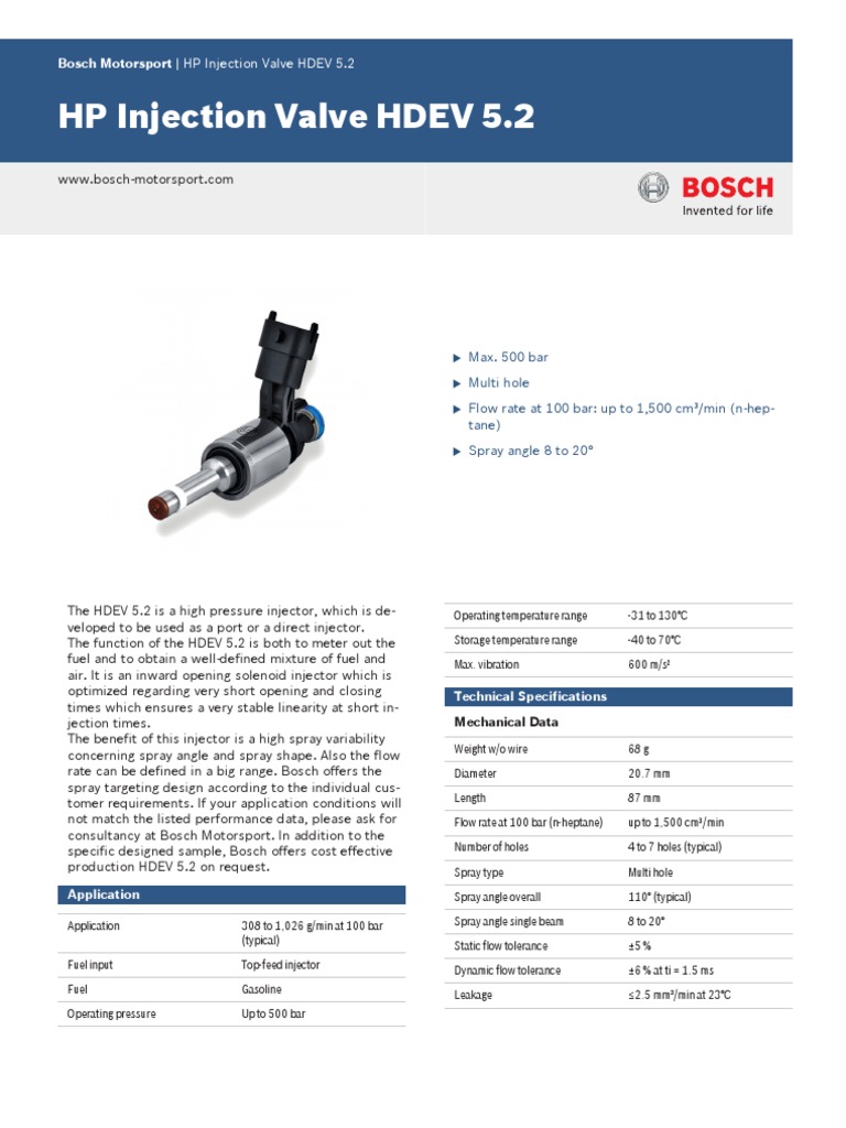 HP Injection Valve HDEV 52 Datasheet 51 en 2776067211pdf | PDF | Fuel ...