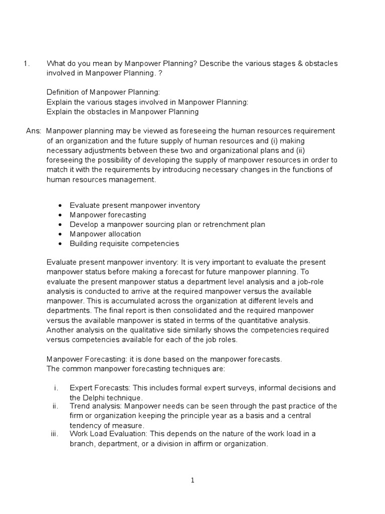 Manpower Planning: Stages and Challenges | PDF | Succession Planning ...