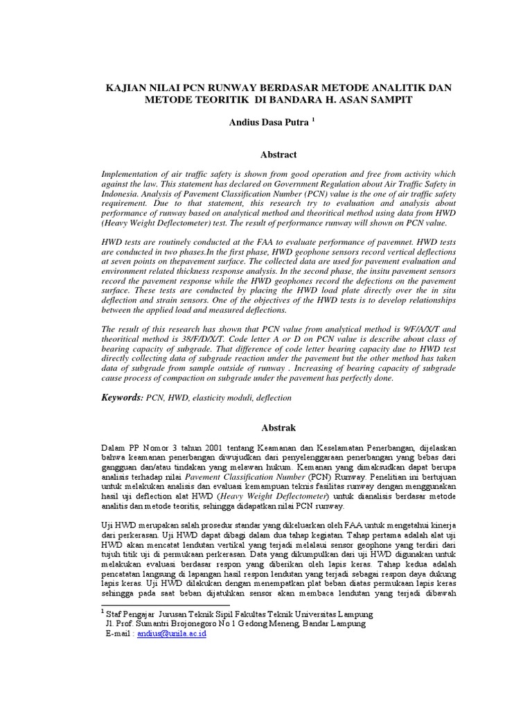 Kajian Nilai PCN Runway Berdasar Metode Analitik PDF | PDF