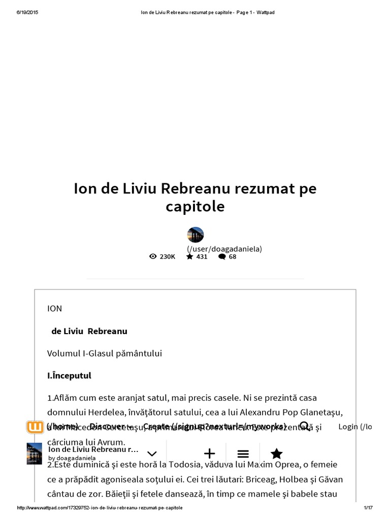 Ion de Liviu Rebreanu Rezumat Pe Capitole | PDF