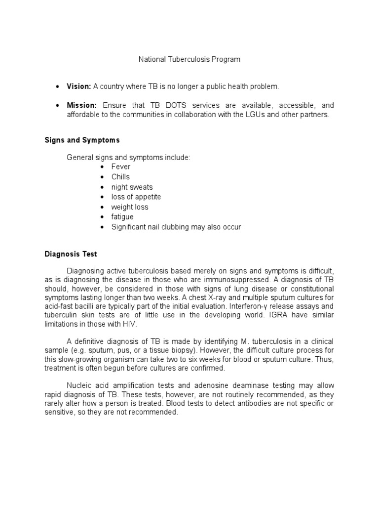 National Tuberculosis Program | PDF | Tuberculosis | Epidemiology