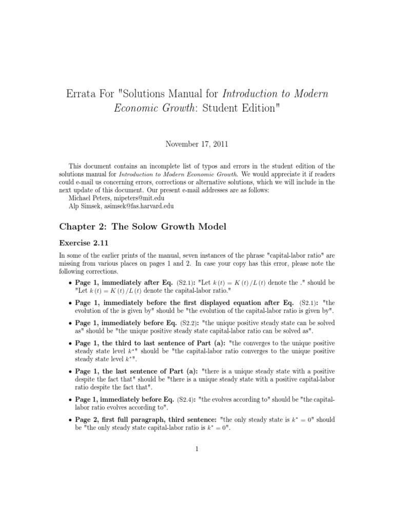 Errata Solutions Acemoglu | PDF | Mathematical Concepts | Analysis