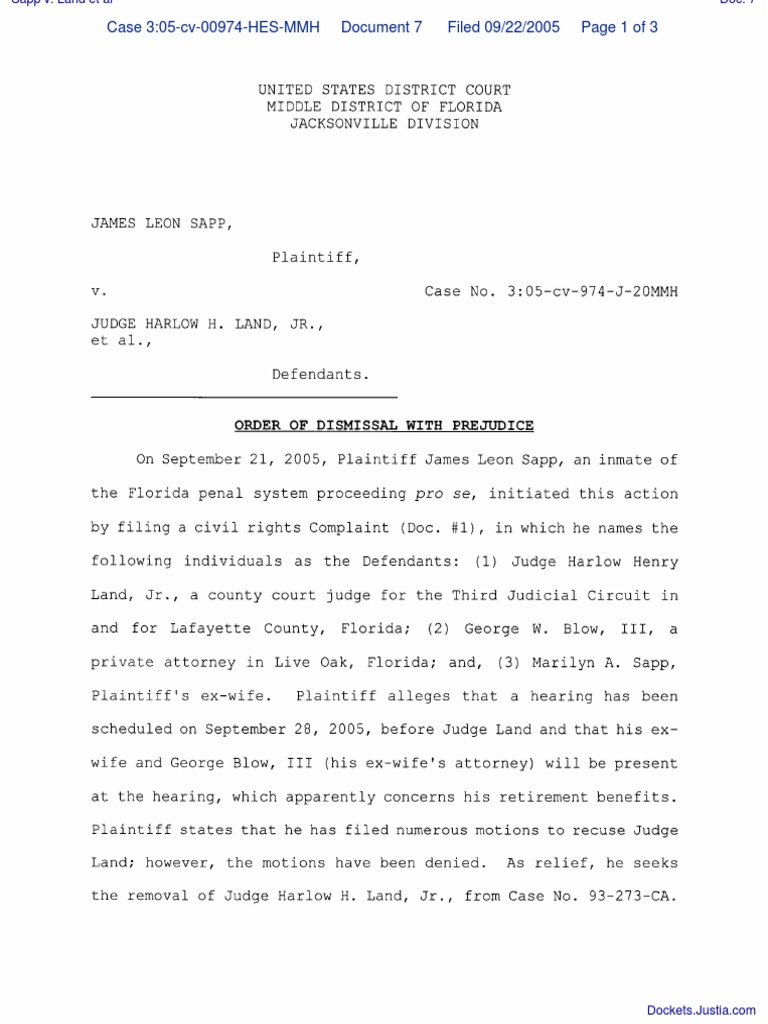 Sapp v. Land Et Al - Document No. 7 | PDF | Mandamus | Injunction