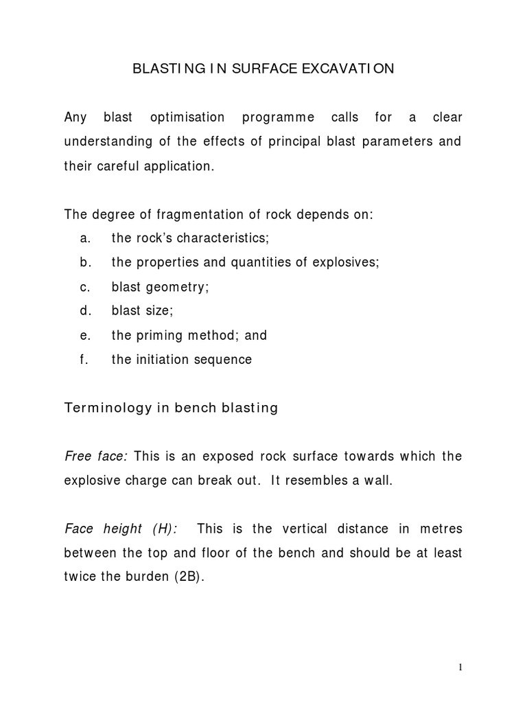 Surface Excavation Blasting Guide | PDF | Explosive Material | Mining