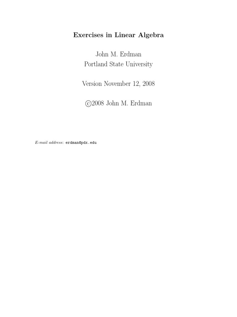 Exercises in Linear Algebra - Erdman PDF | PDF | Matrix (Mathematics ...