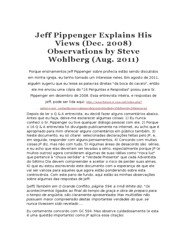 Jeff Pippenger Explains His Views | PDF | Papa | Daniel (personagem ...
