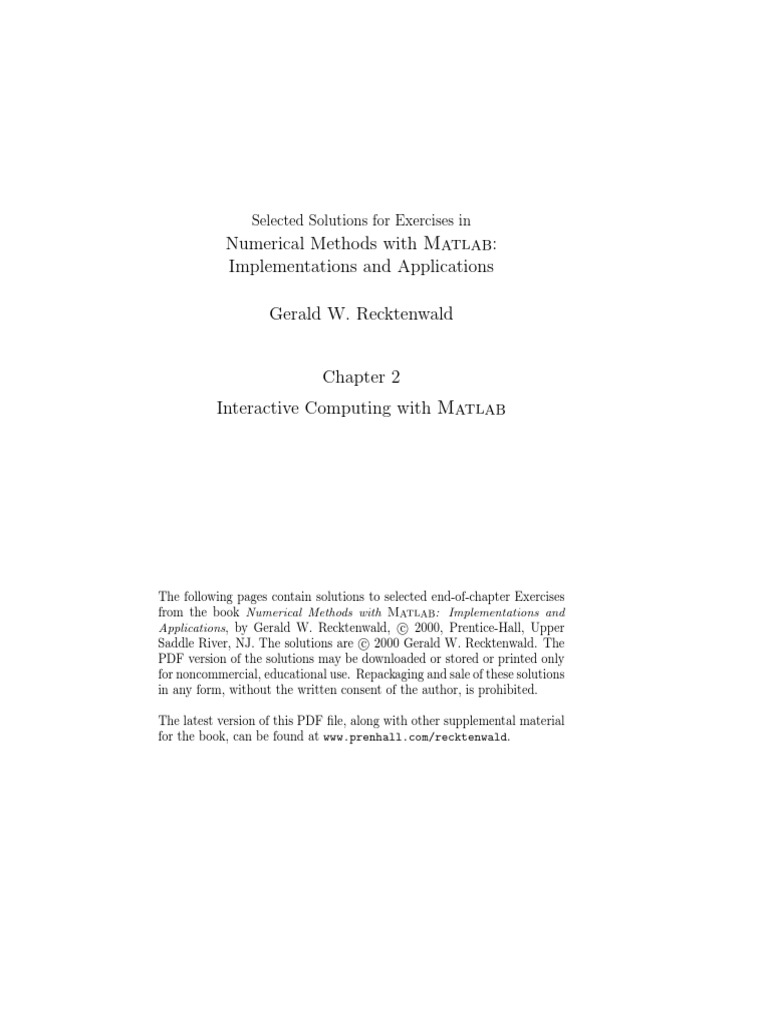 Numerical Methods With MATLAB - Recktenwald PDF | PDF | Sine | Matrix (Mathematics)