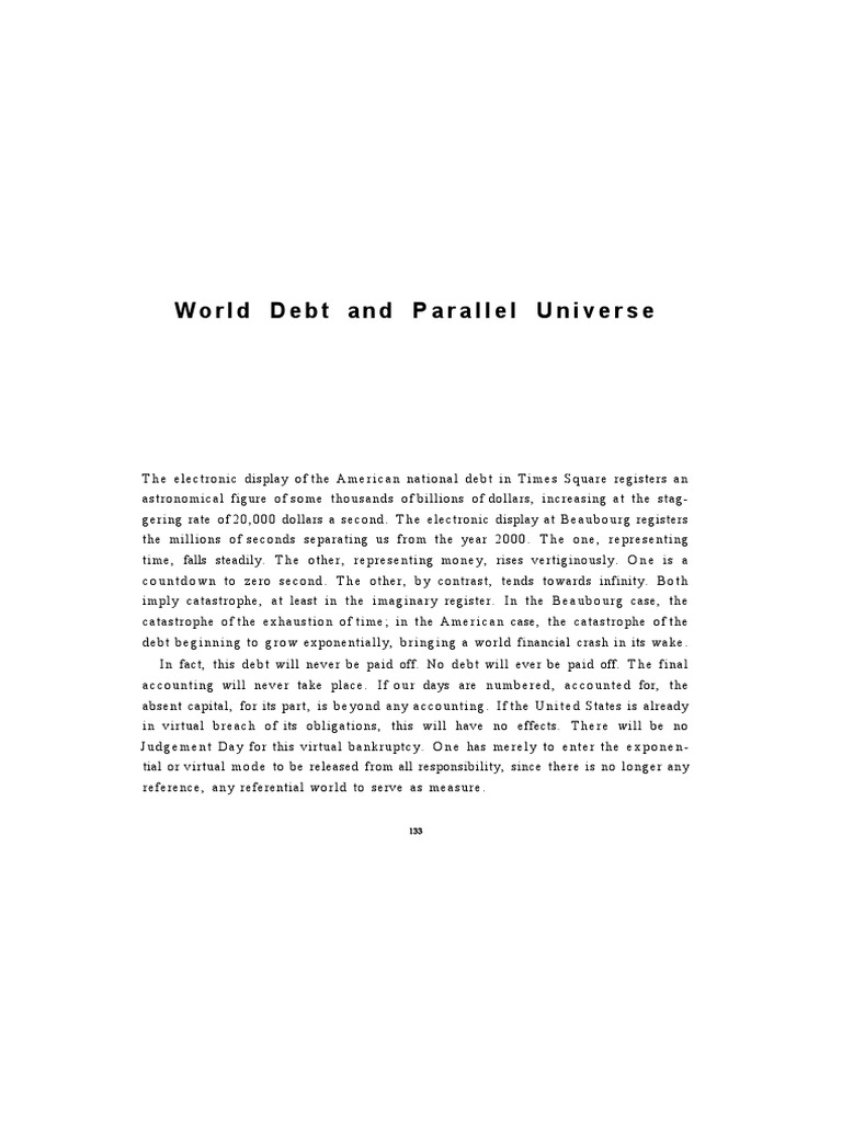 Jean Baudrillard - World Debt and Parallel Universe | PDF | Economics ...
