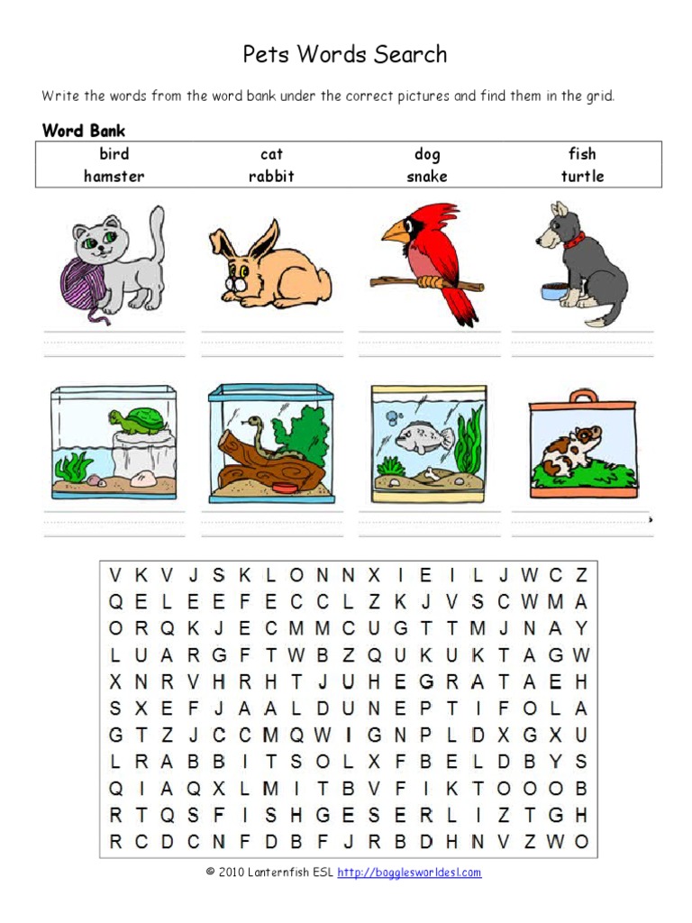Pets Word Search Activity | PDF | Language Arts & Discipline