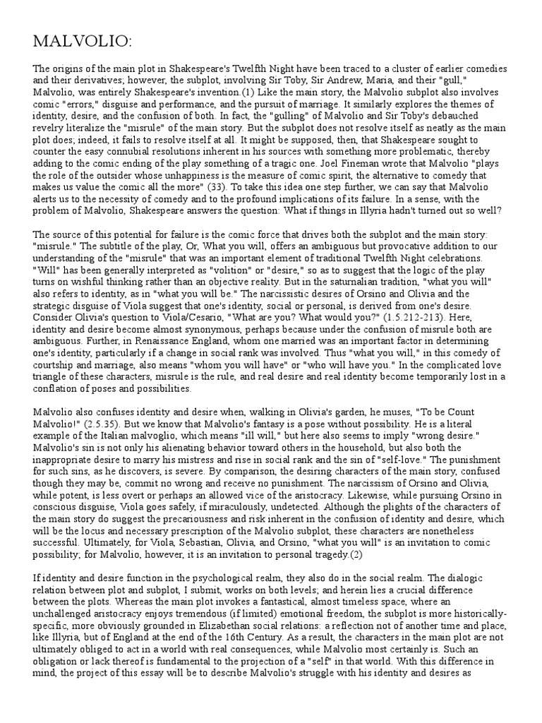 Malvolio | Twelfth Night | Unconscious Mind