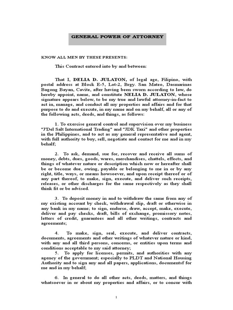 General Power of Attorney | Download Free PDF | Power Of Attorney ...