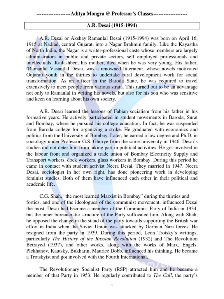 A.R.Desai | British Raj | Capitalism