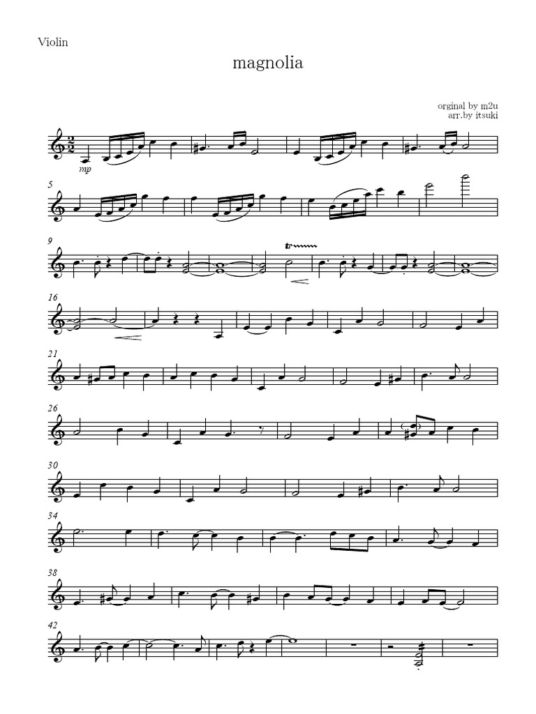 Magnolia Violin Sheet Music | PDF
