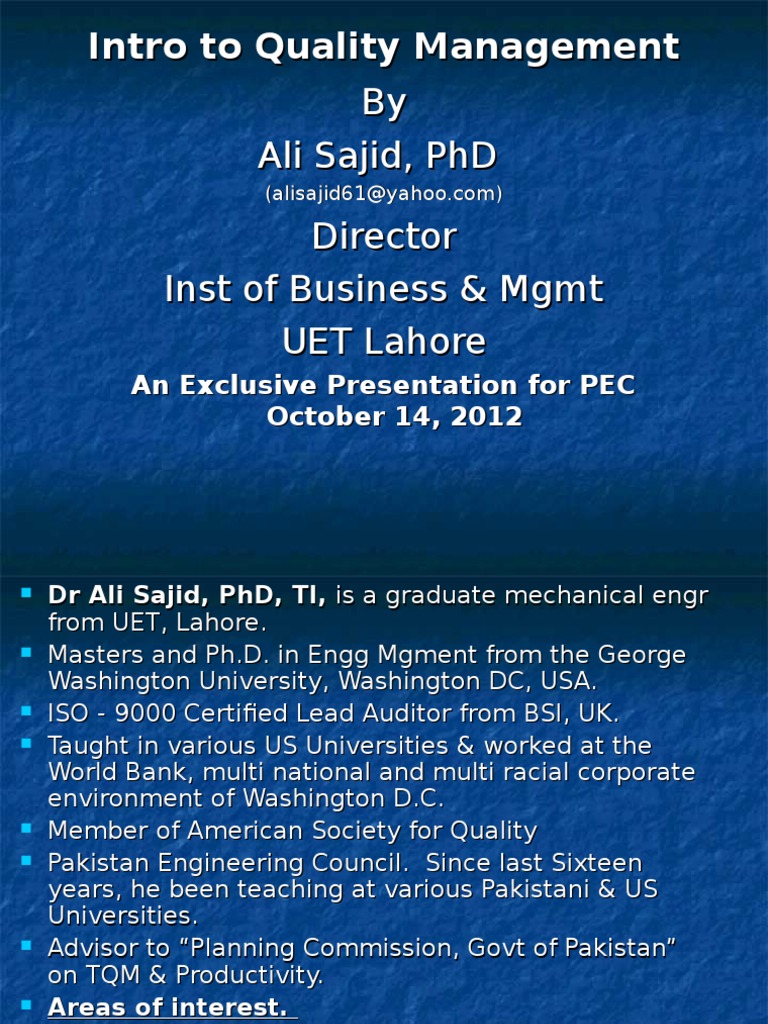 Total Quality Management TQM Lecture | PDF | Profit (Accounting ...