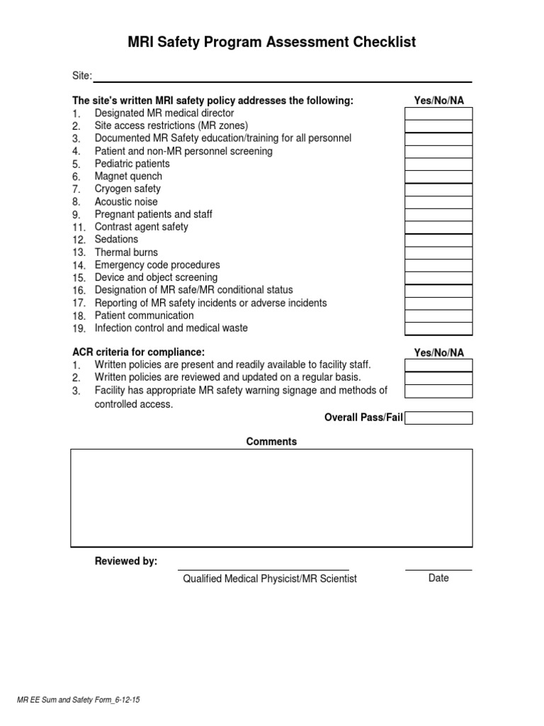 MRI Safety Program Assessment Checklist | PDF