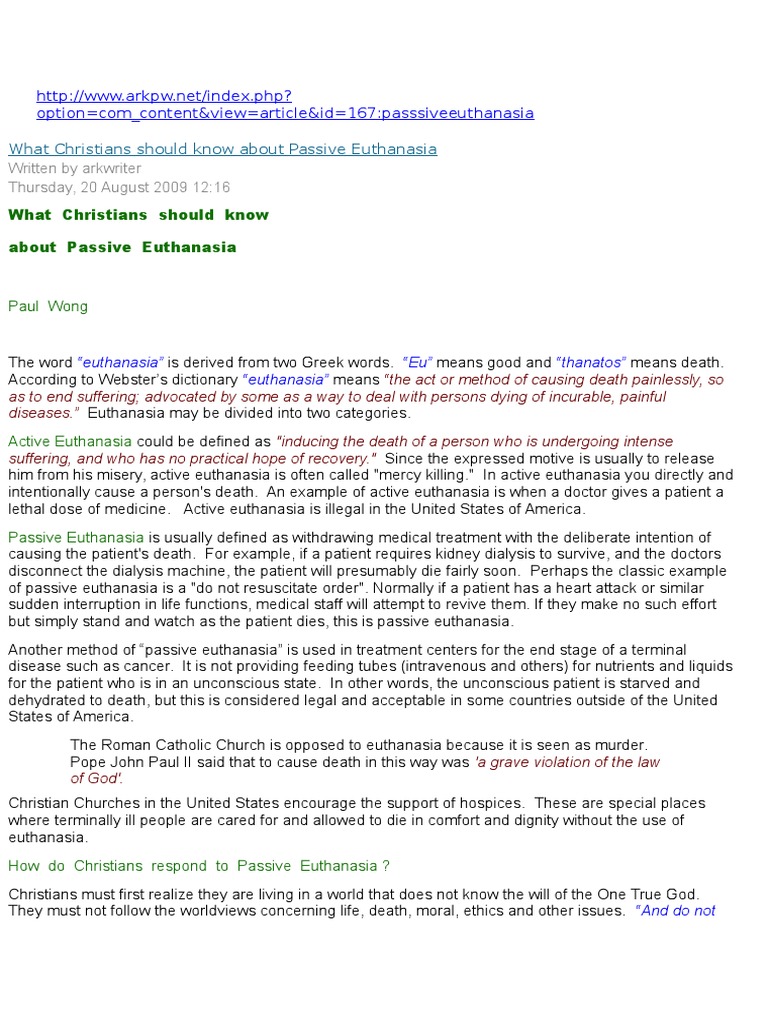 What Christians Must Know About Passive Euthanasia | PDF | Medicine | Death
