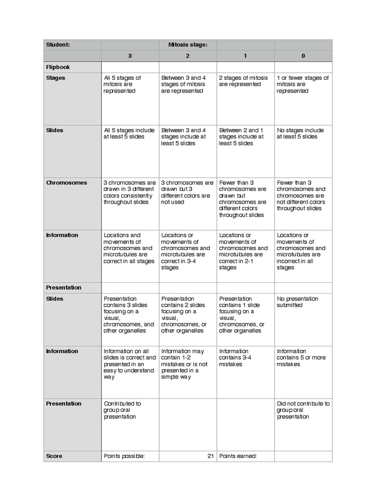 Mitosis Presentation Evaluation Criteria | PDF | Self-Improvement