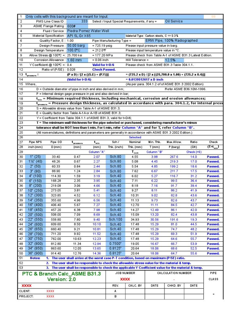 ASME B31 3 Calculator V2 | Pounds Per Square Inch | Pipe (Fluid Conveyance)
