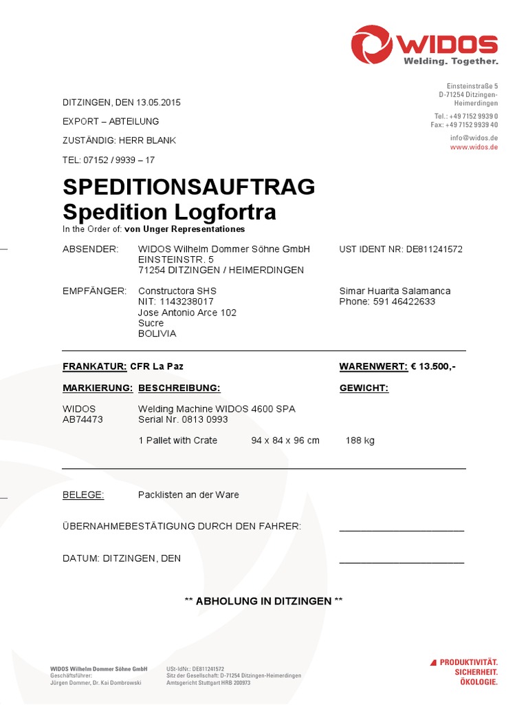 WIDOS 4600 Shipping Order Details | PDF
