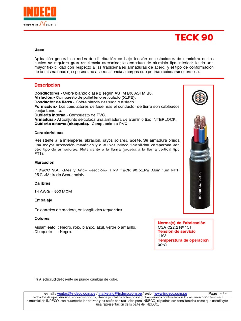 Especificaciones del Cable Teck 90 | PDF