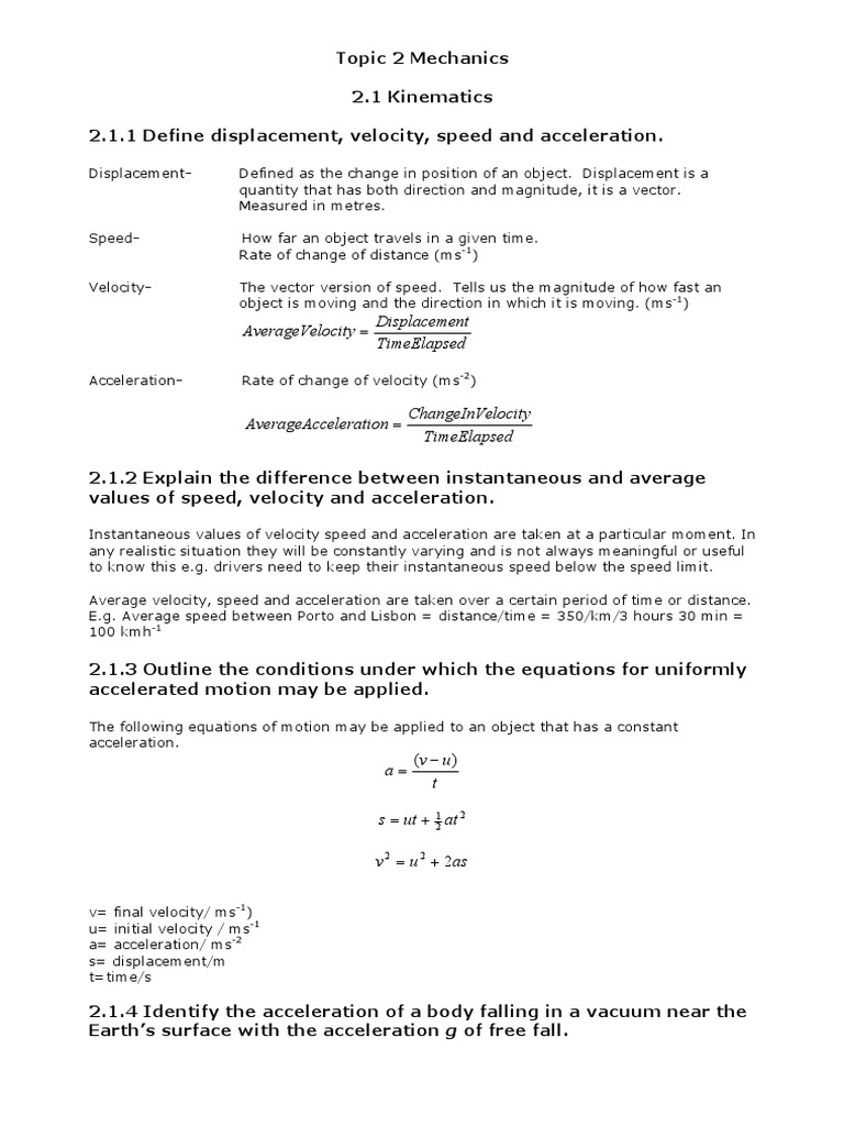 IB Physics Topic 2 | PDF | Weight | Force
