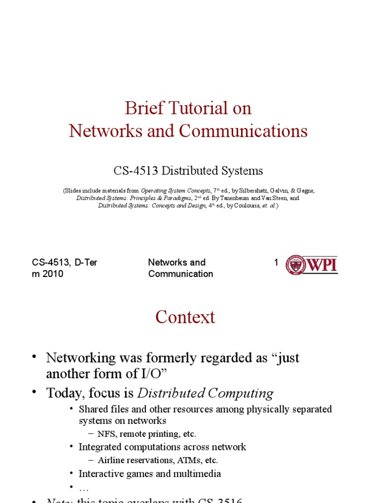 Brief Tutorial On Networks and Communications: CS-4513 Distributed ...