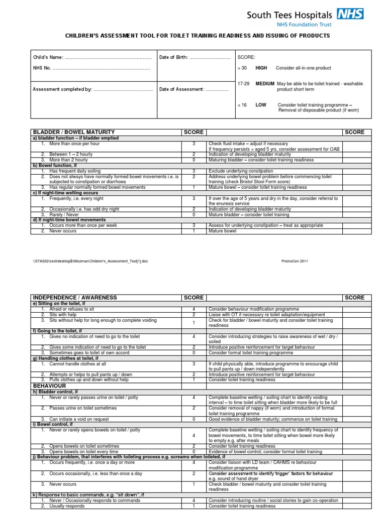 Childrens Assessment Tool | Download Free PDF | Toilet | Constipation