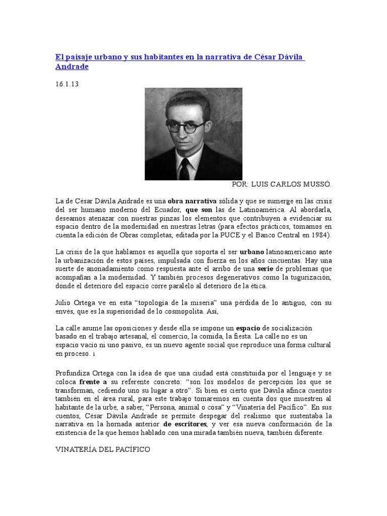 El Paisaje Urbano y Sus Habitantes en La Narrativa de César Dávila ...