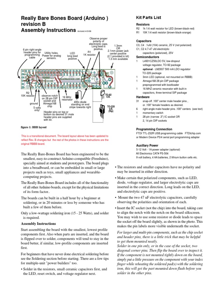 Really Bare Bones Board (Arduino) Revision B Assembly Instructions | PDF | Soldering ...