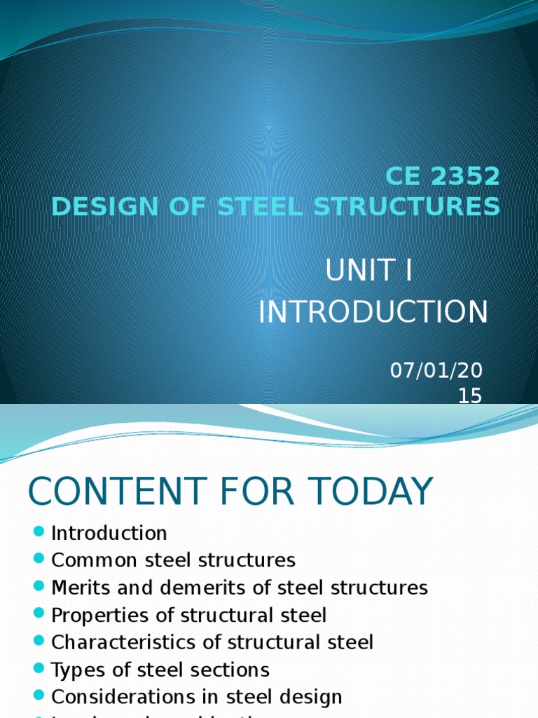 CE 2352 Design of Steel Structures: Unit I | PDF | Yield (Engineering ...
