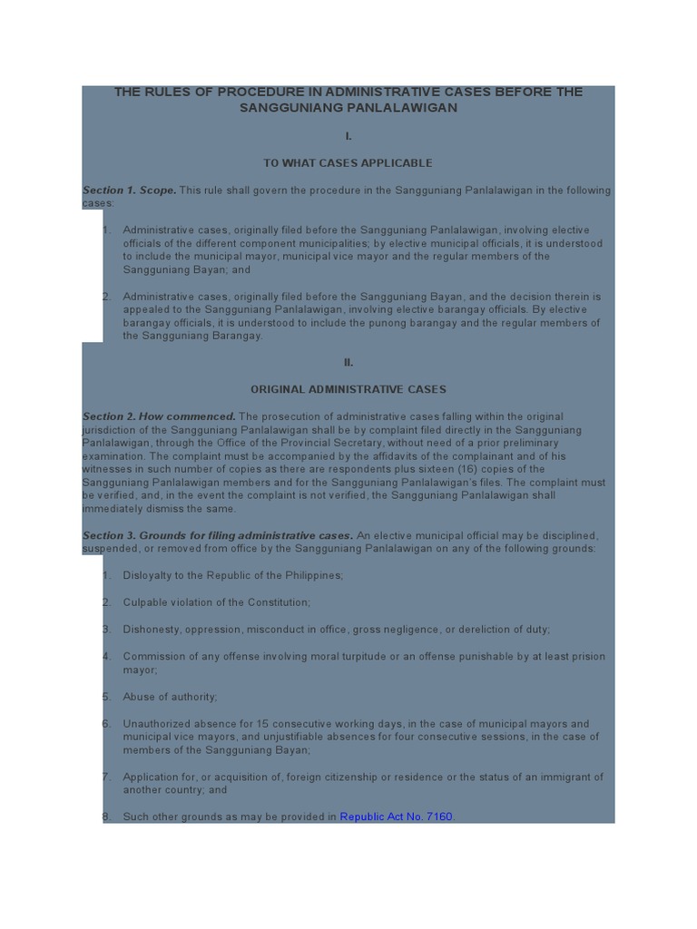 The Rules of Procedure in Administrative Cases Before The Sangguniang ...
