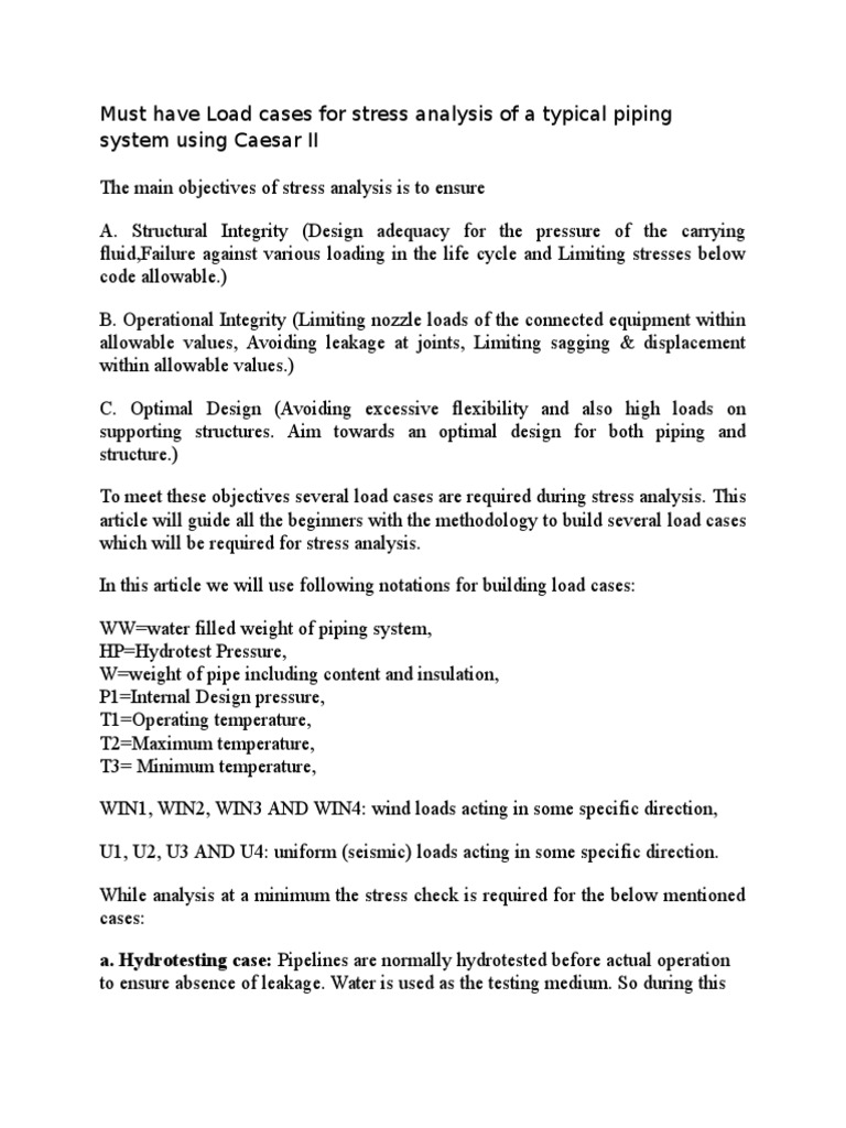 Must Have Load Cases For Stress Analysis of A Typical Piping System ...