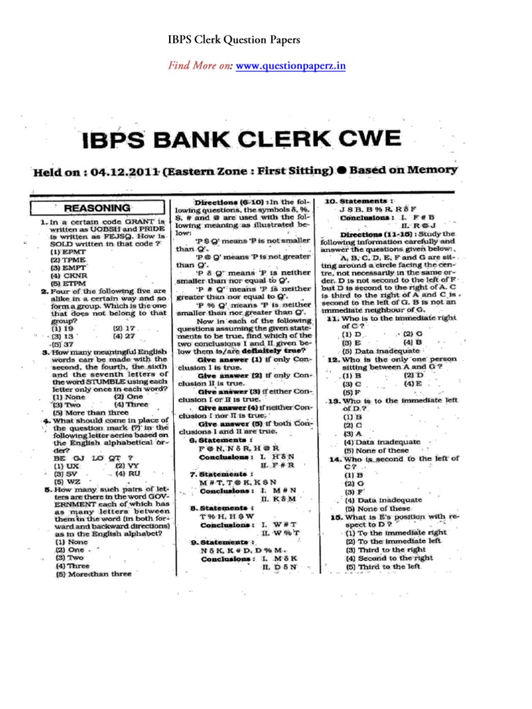 IBPS Clerk Question Paper | PDF