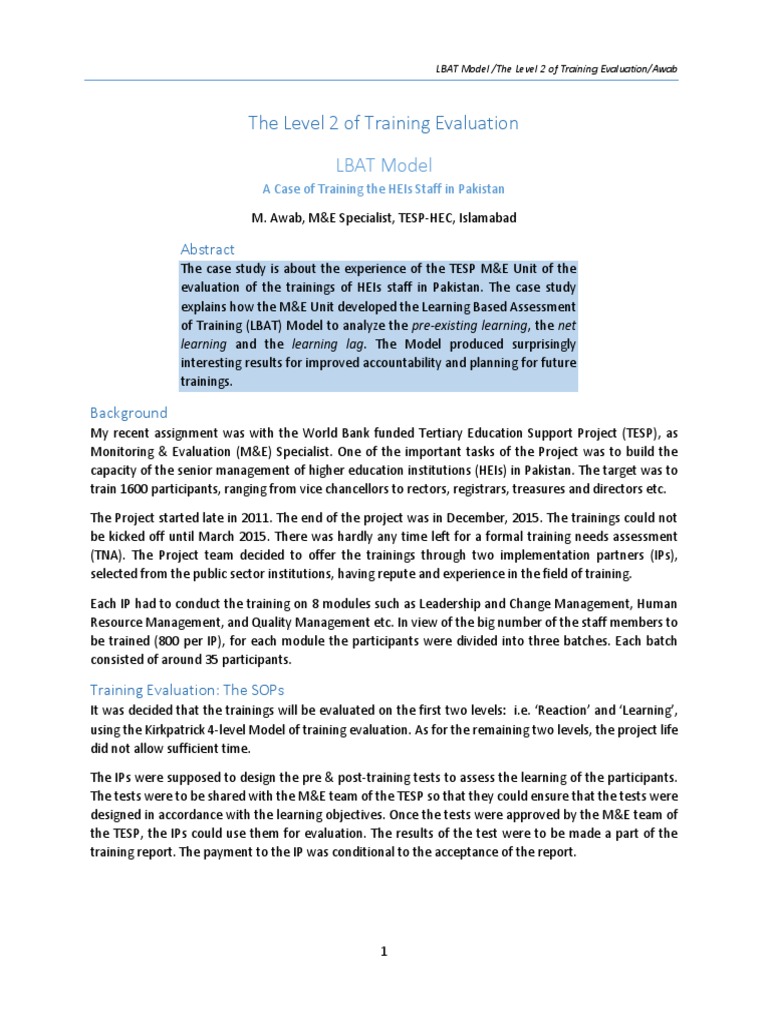 The Level 2 of Training Evaluation | PDF | Outlier | Educational Assessment