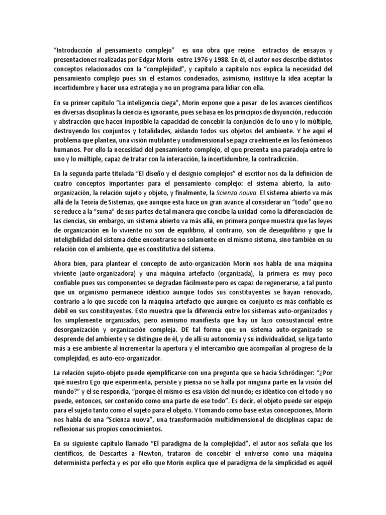 Reseña Introducción Al Pensamiento Complejo | PDF | Complejidad | Aleatoriedad