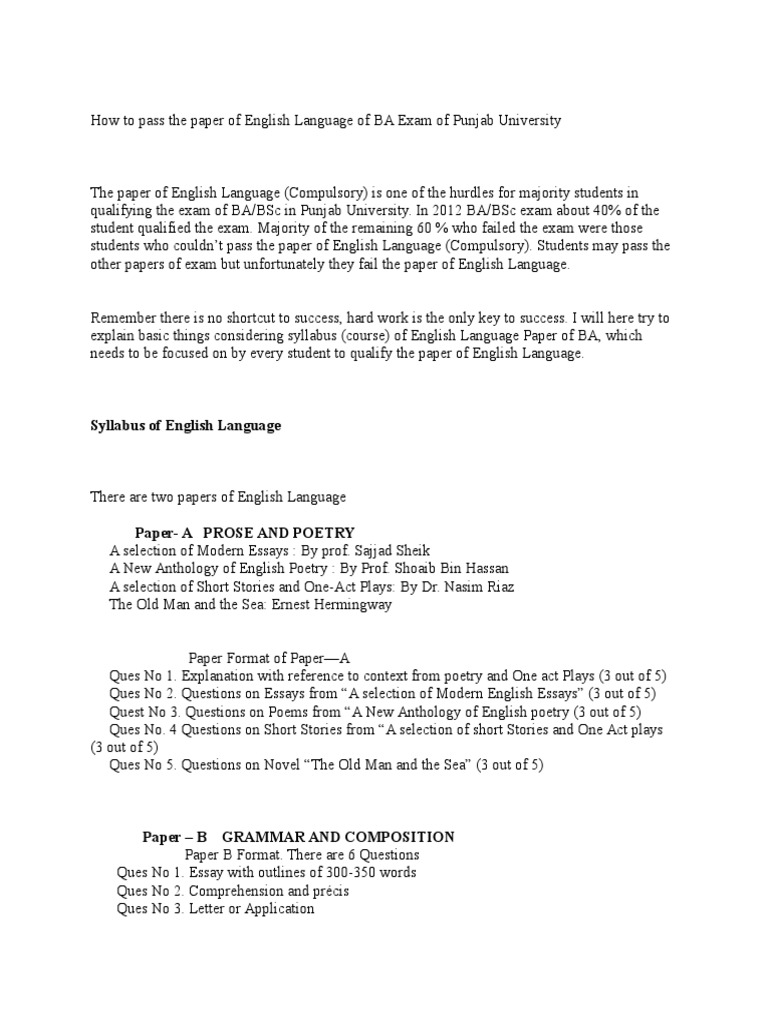 How To Pass The Paper of English Language of BA Exam of Punjab ...