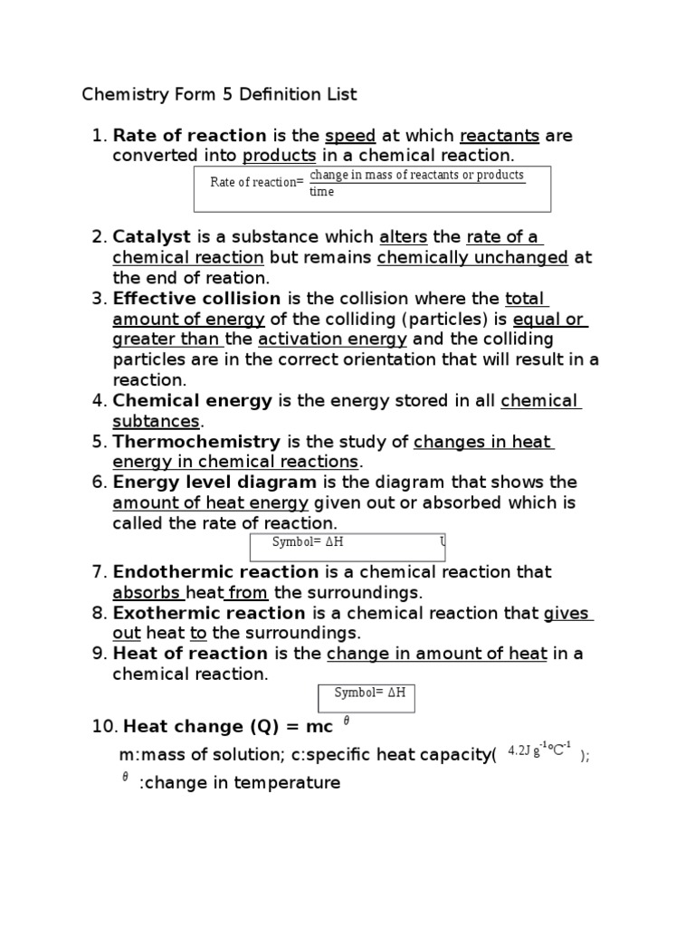 Chemistry Form 5 Definition List | PDF | Carboxylic Acid | Alkene