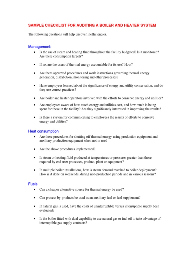 Ea Checklist Boiler | PDF | Boiler | Combustion