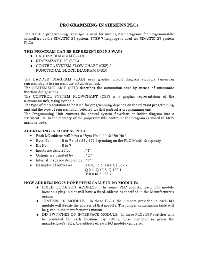 Programming in Siemens Plcs | PDF | Programmable Logic Controller ...